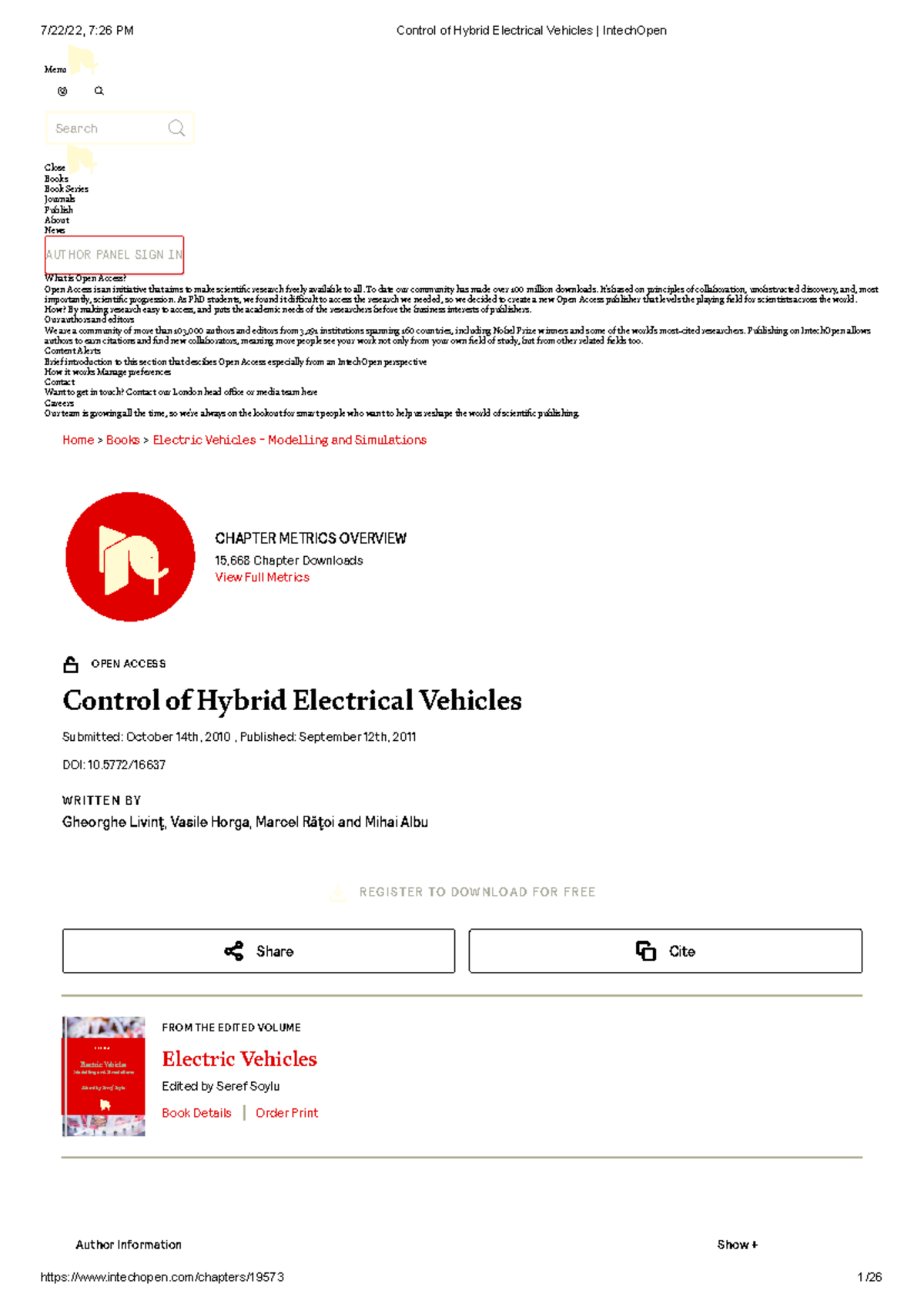 Control of Hybrid Electrical Vehicles Intech Open - Menu Close Books ...