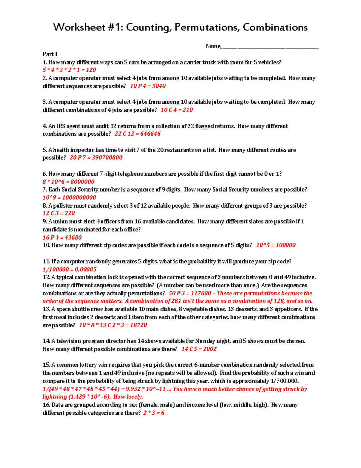 Ws-1-counting-combinations-permutations-key - Worksheet #1: Counting, Permutations, Combinations ...