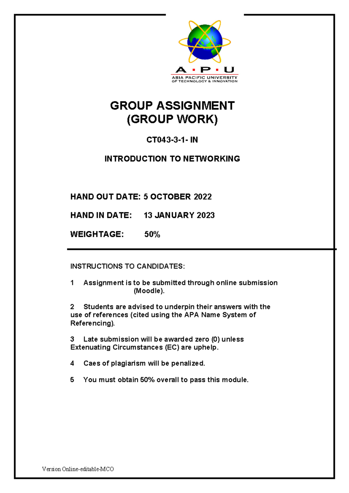 APU Assignment Cover -Editable-MCO-ISC- Section -B - Group work - GROUP ...