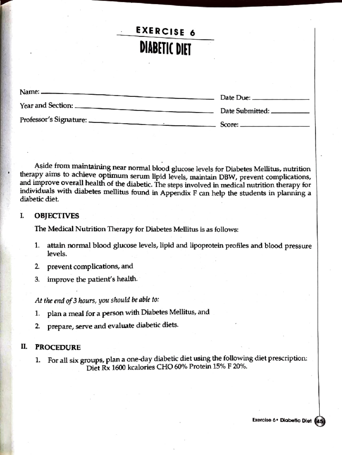 Nutri LAB Exercise - Name: Year and Section:. Professor's Signature ...
