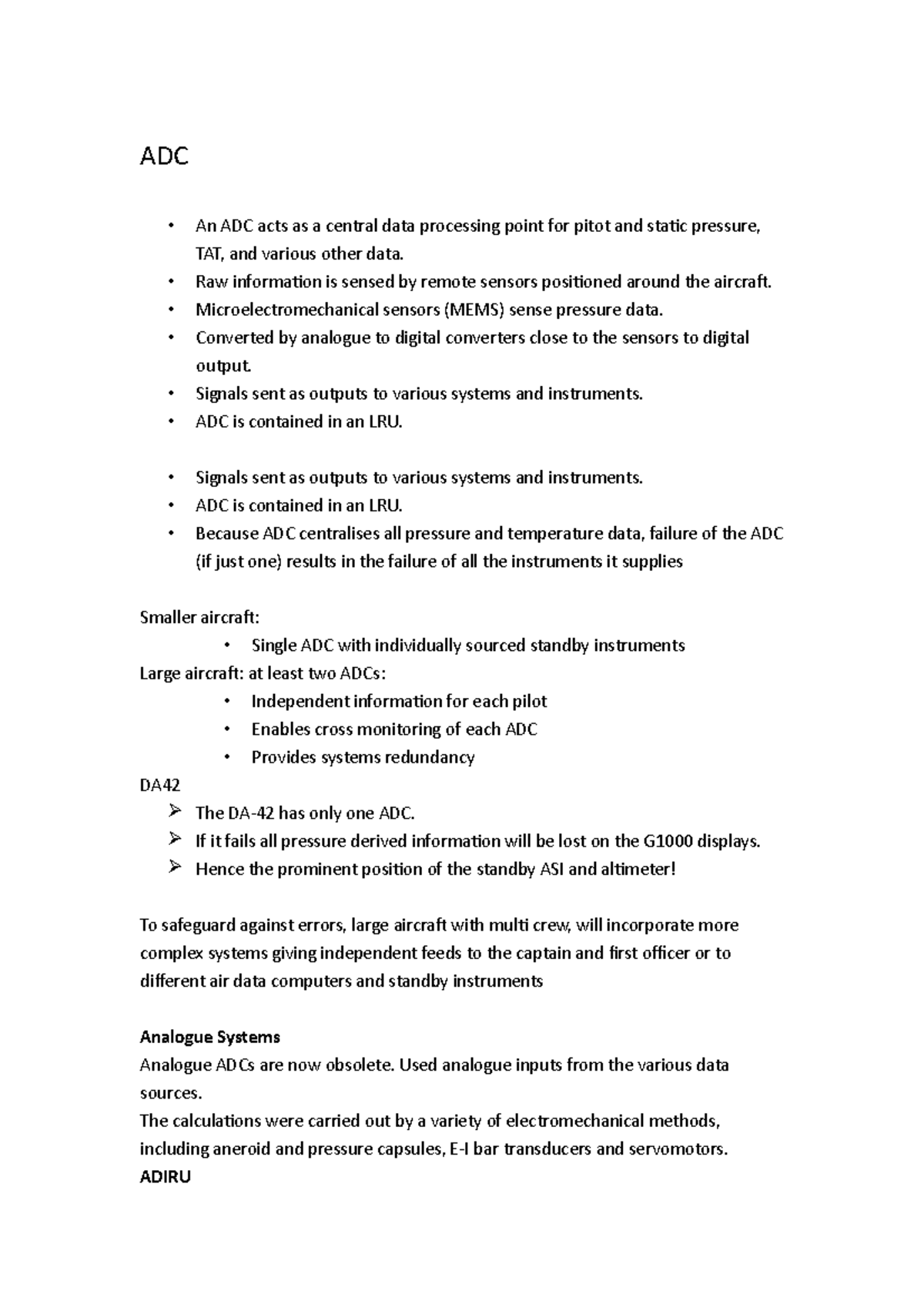 Adc Note For Instruments Adc An Adc Acts As A Central Data Processing Point For Pitot And