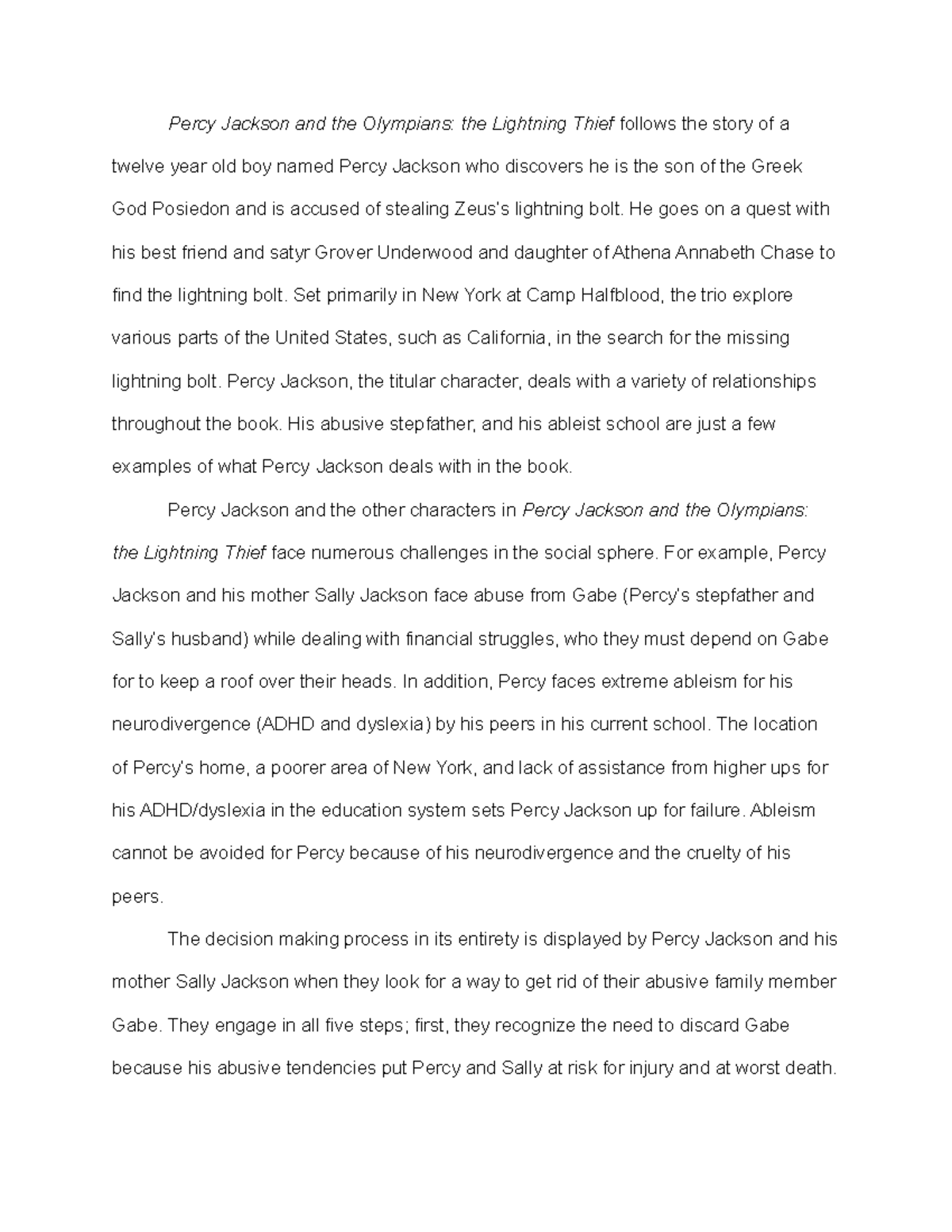 FMST 201 Final Paper - Percy Jackson and the Olympians: the Lightning ...