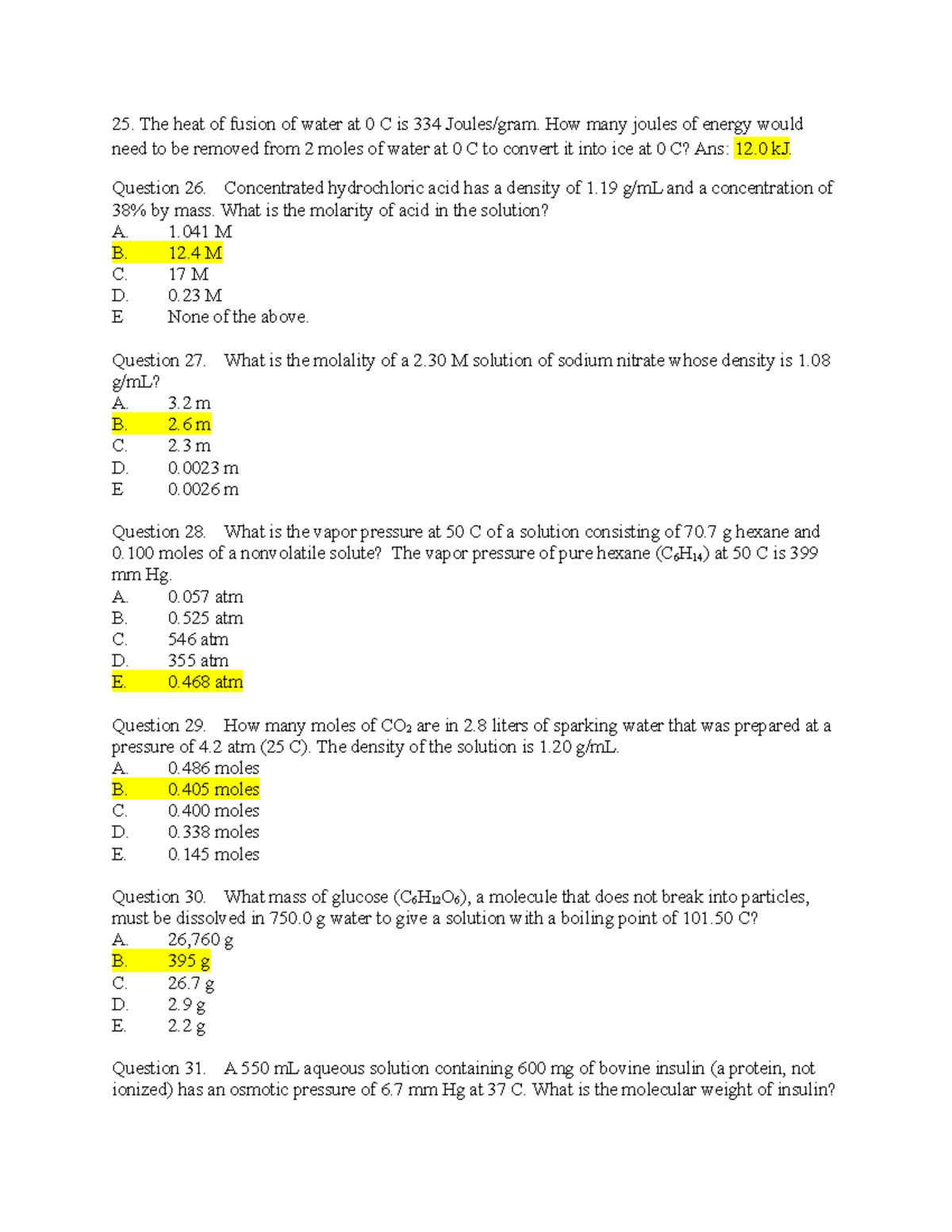 Chem Final Exam Review - The heat of fusion of water at 0 C is 334 ...