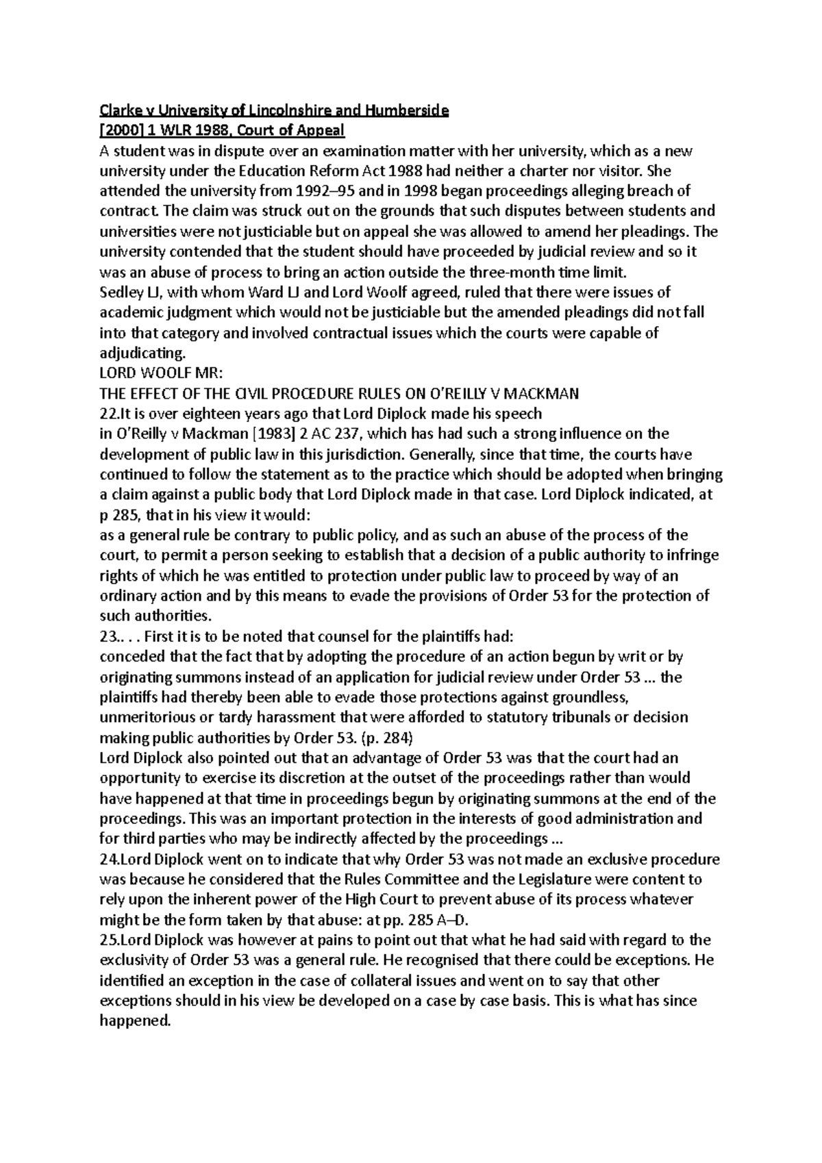 Clarke v University of Lincolnshire and Humberside [2000 ] 1 WLR 1988 ...