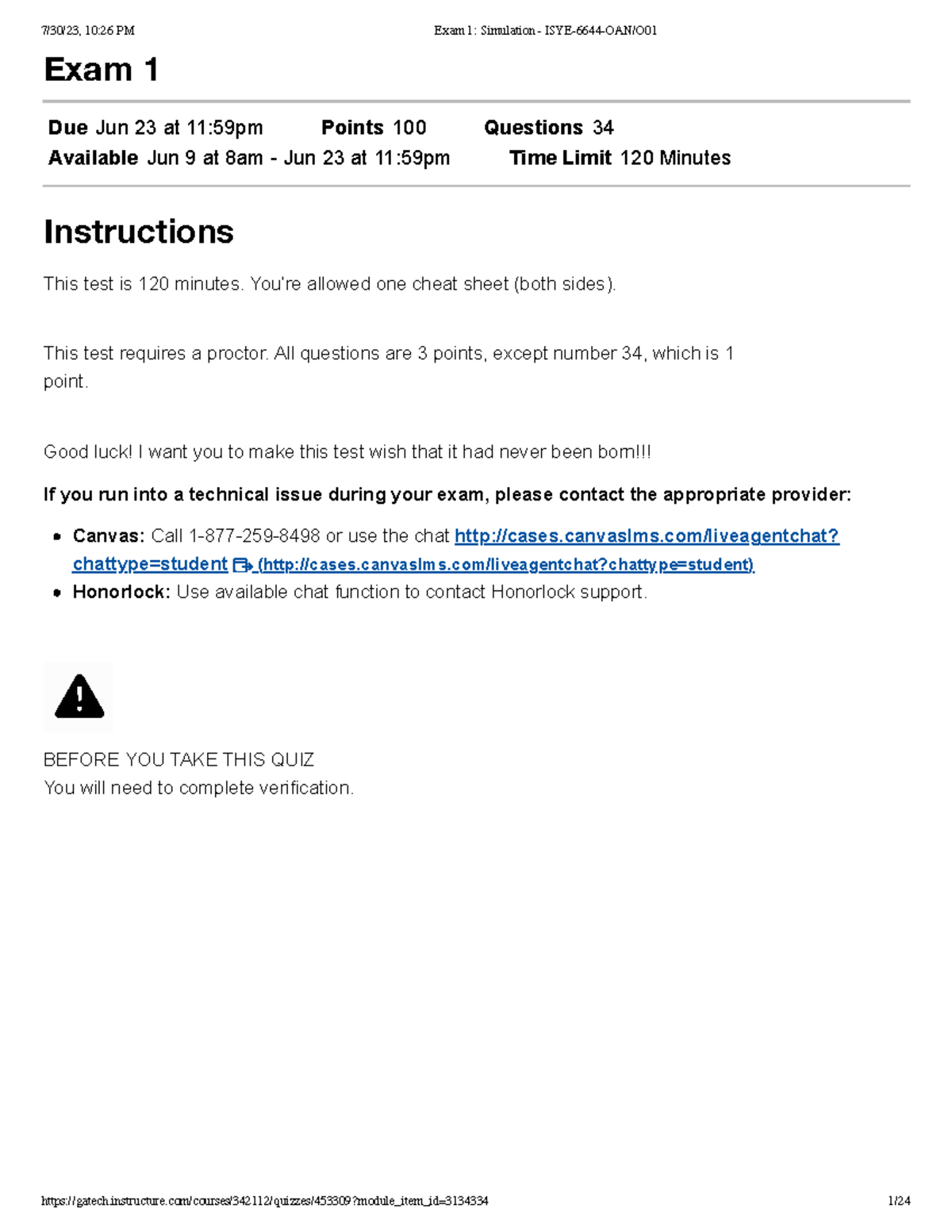 Exam 1 Simulation - ISYE-6644-OAN O01 - Exam 1 Due Jun 23 at 11:59pm ...