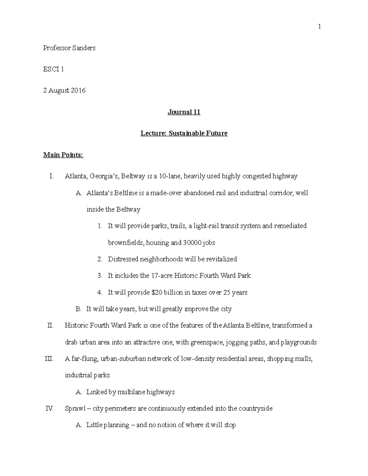 Journal 11 - Notes for this class. - Professor Sanders ESCI 1 2 August ...