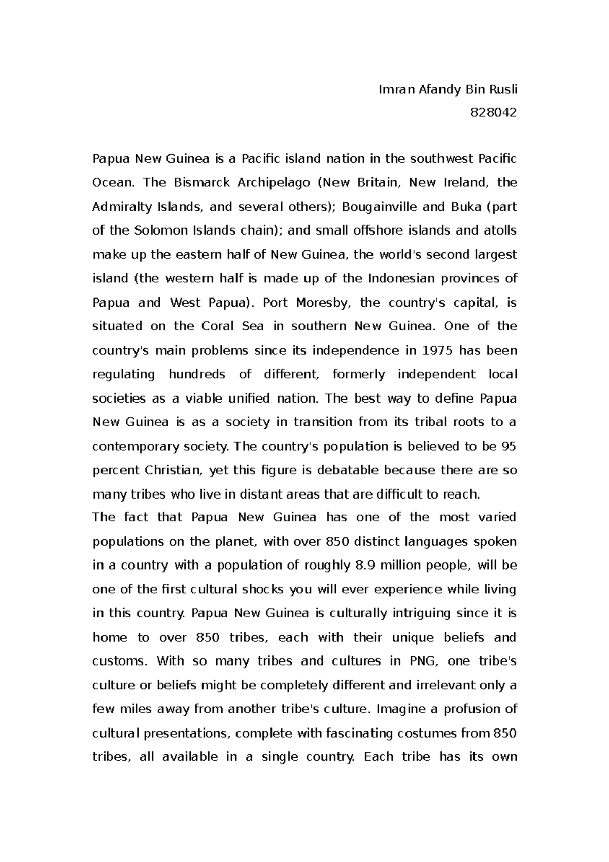 Papua New Guinea assignment - Imran Afandy Bin Rusli 828042 Papua New ...