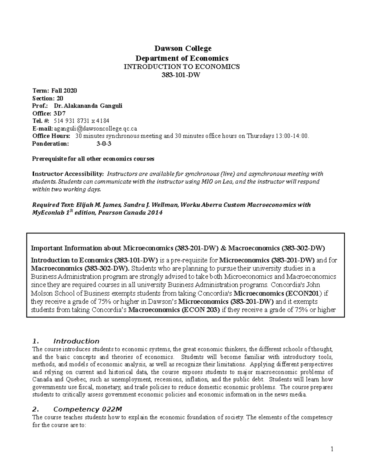 Econ course outline - Dawson College Department of Economics ...