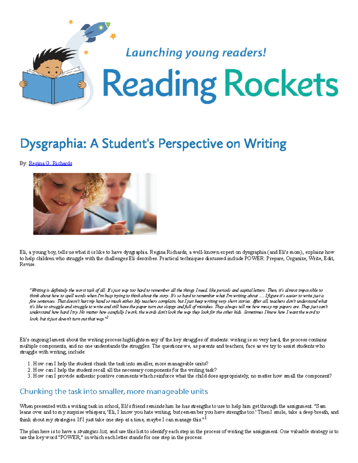 Dysgraphia A Student's Perspective on Writing Reading Rockets - Dysgraphia: A Student's ...