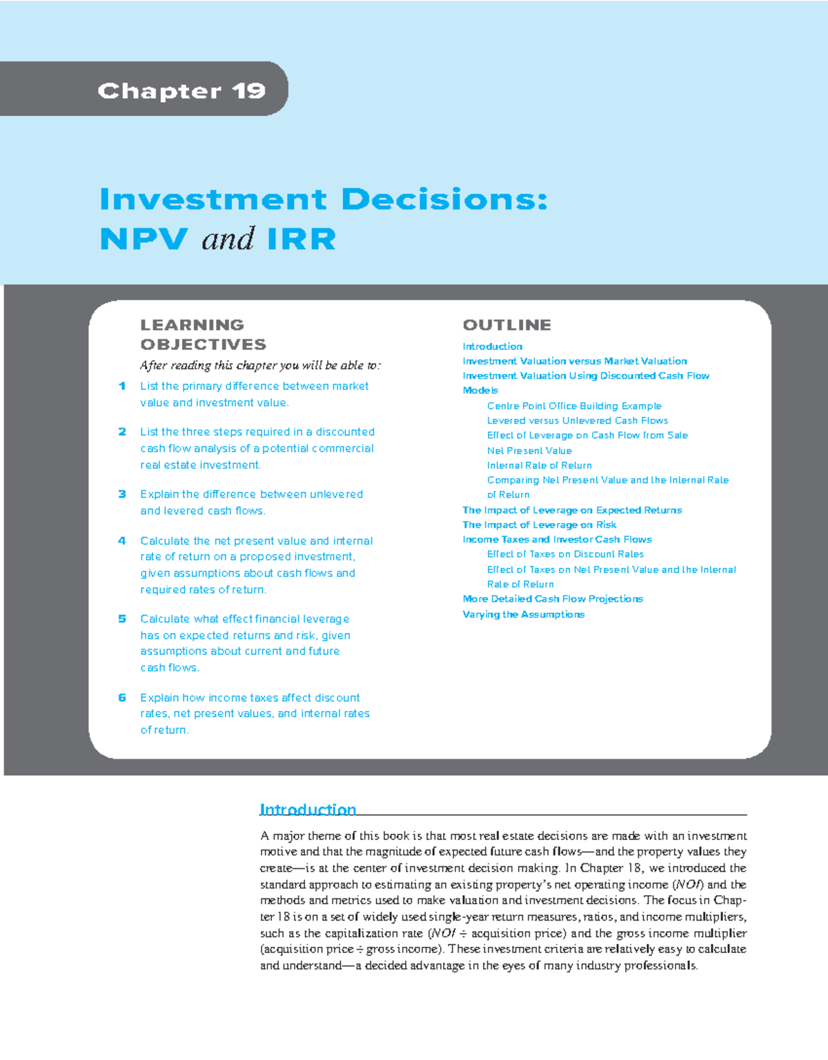 Chapter 8 - Investment Decision - Ratios, NPV, IRR - Chapter 19 Investment Decisions: NPV and ...