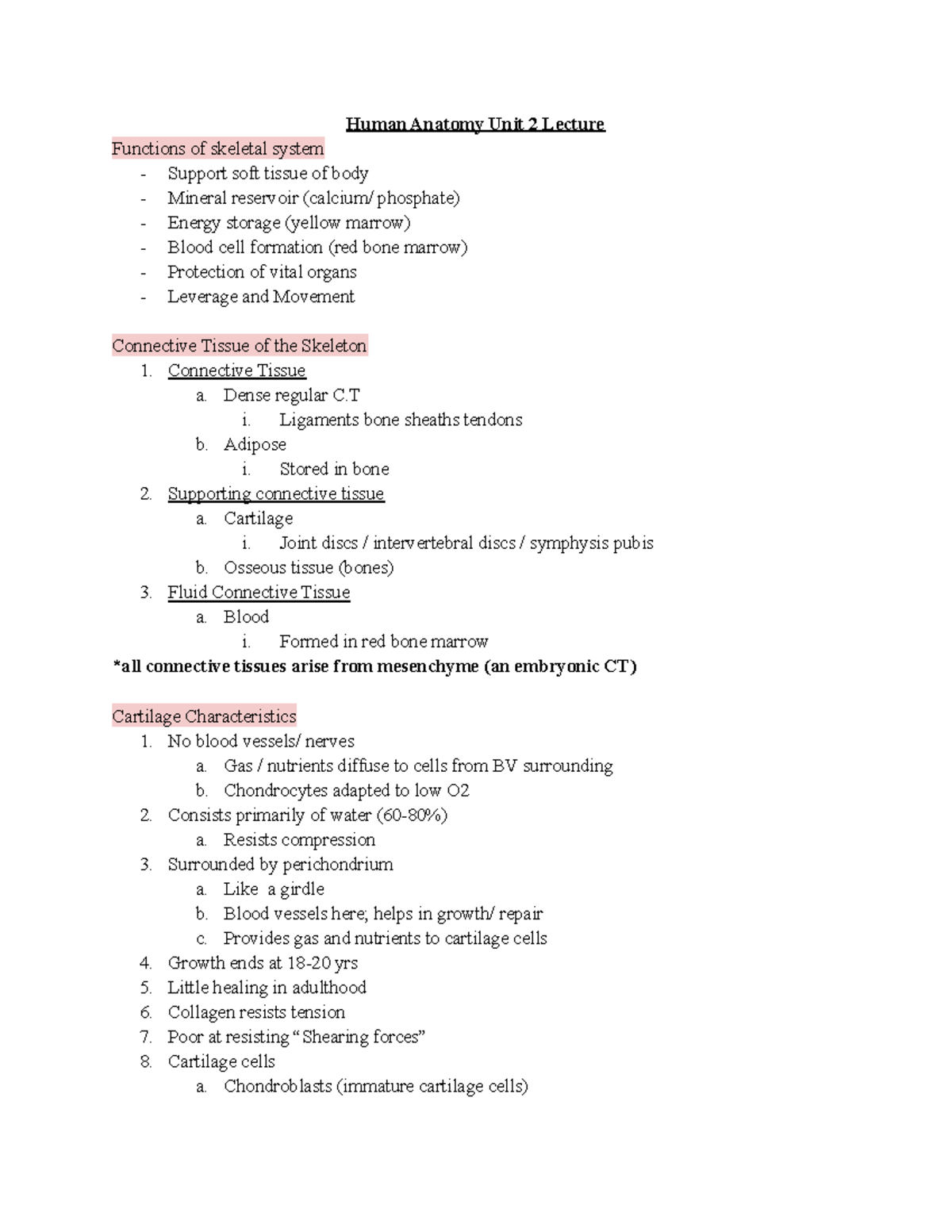 Biology 212: Human Anatomy Unit 2 Lecture Notes - Human Anatomy Unit 2 ...