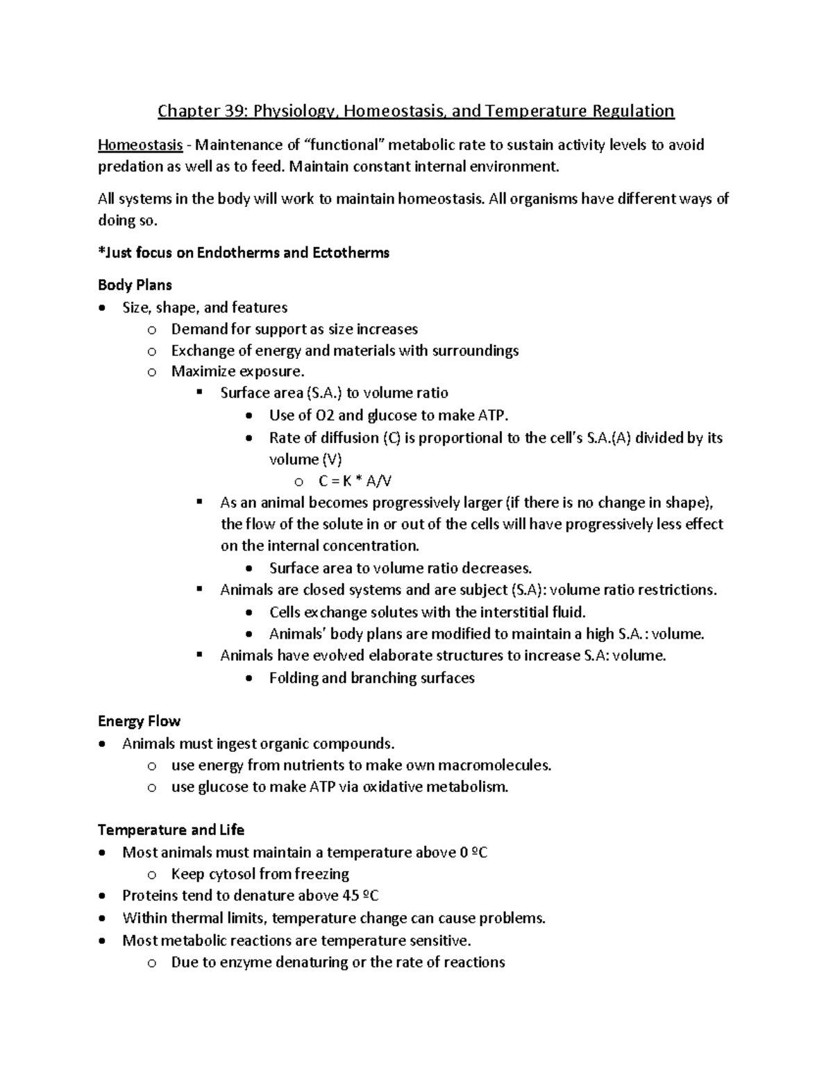 Chapter 39 Notes - Physiology, Homeostasis, and Temperature Regulation ...