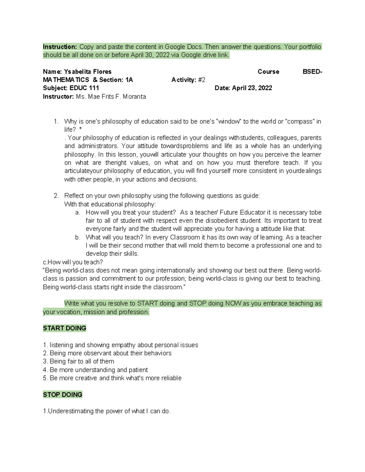 EDUC 122 Portfolio - sss - Instruction: Copy and paste the content in ...