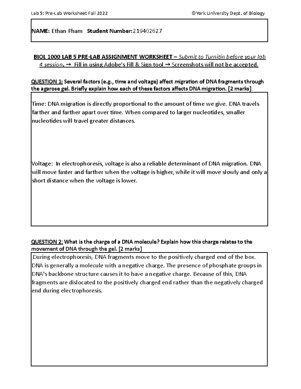 Lab 5 Pre-Lab Worksheet F22 - of Biology NAME: Ethan Pham Student Number: 219402627 BIOL 1000 ...
