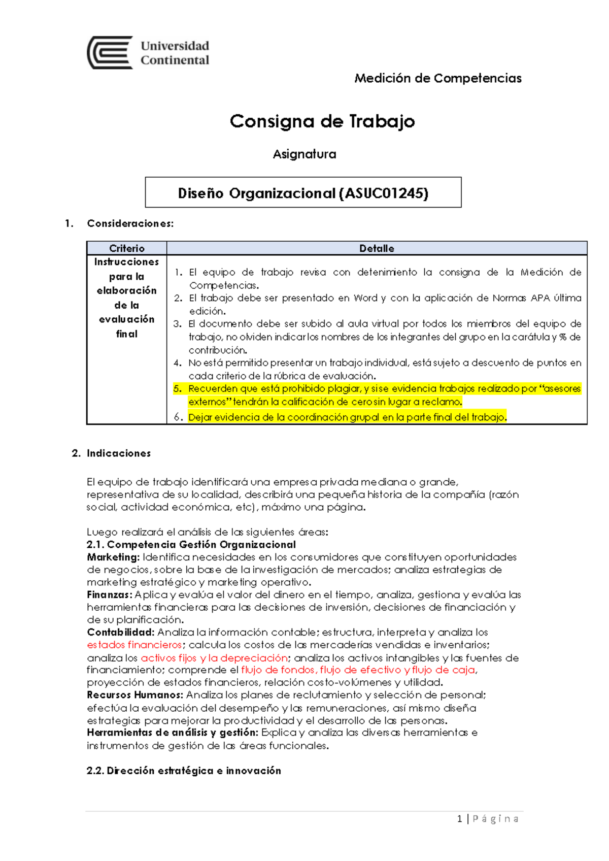 EF Consigna - Medición de Competencias 1 | P á g i n a Consigna de Trabajo Asignatura 1. - Studocu
