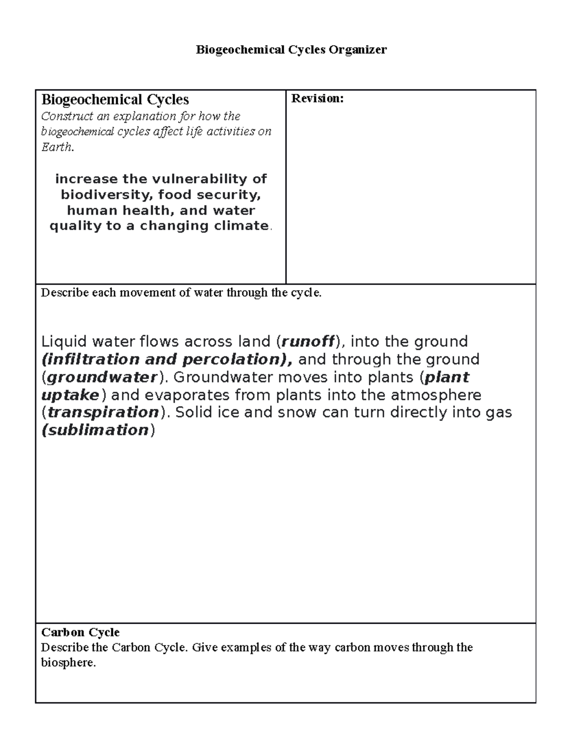 Biogeochemical Cycles Organizer - Biogeochemical Cycles Organizer ...