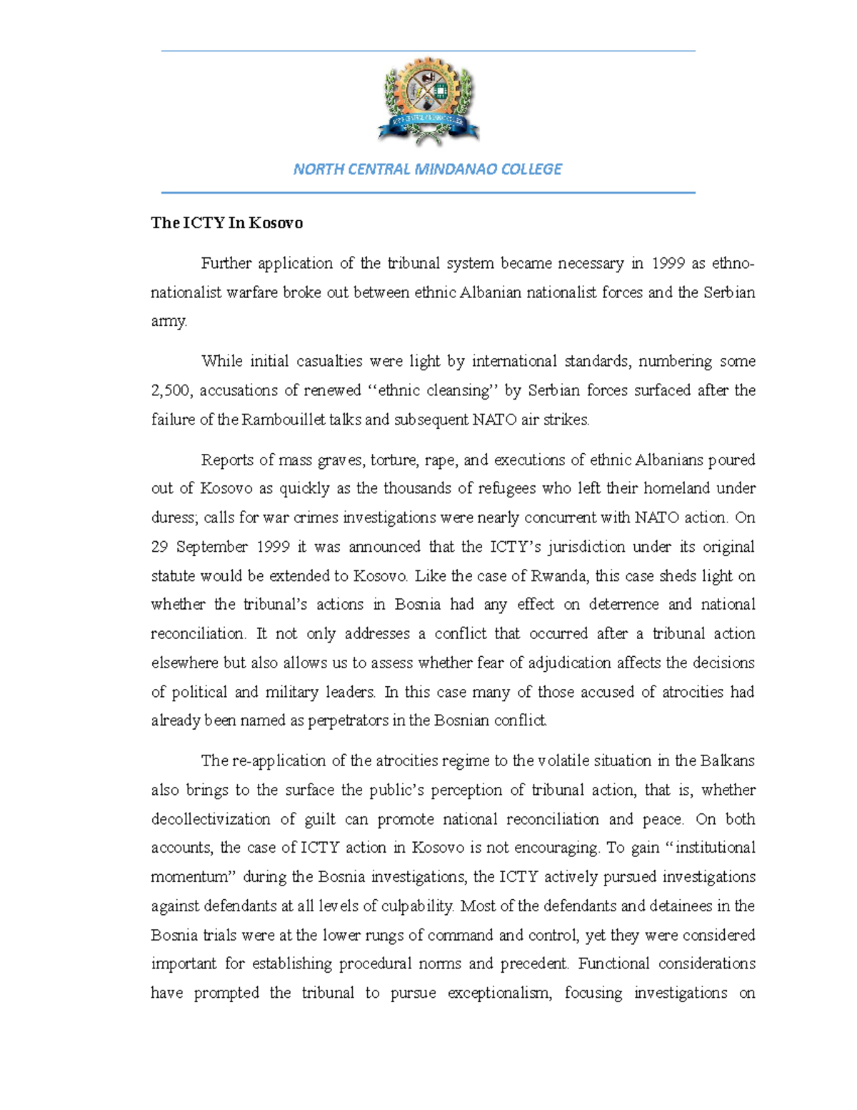 GEC 100 The ICTY In Kosovo - The ICTY In Kosovo Further application of ...