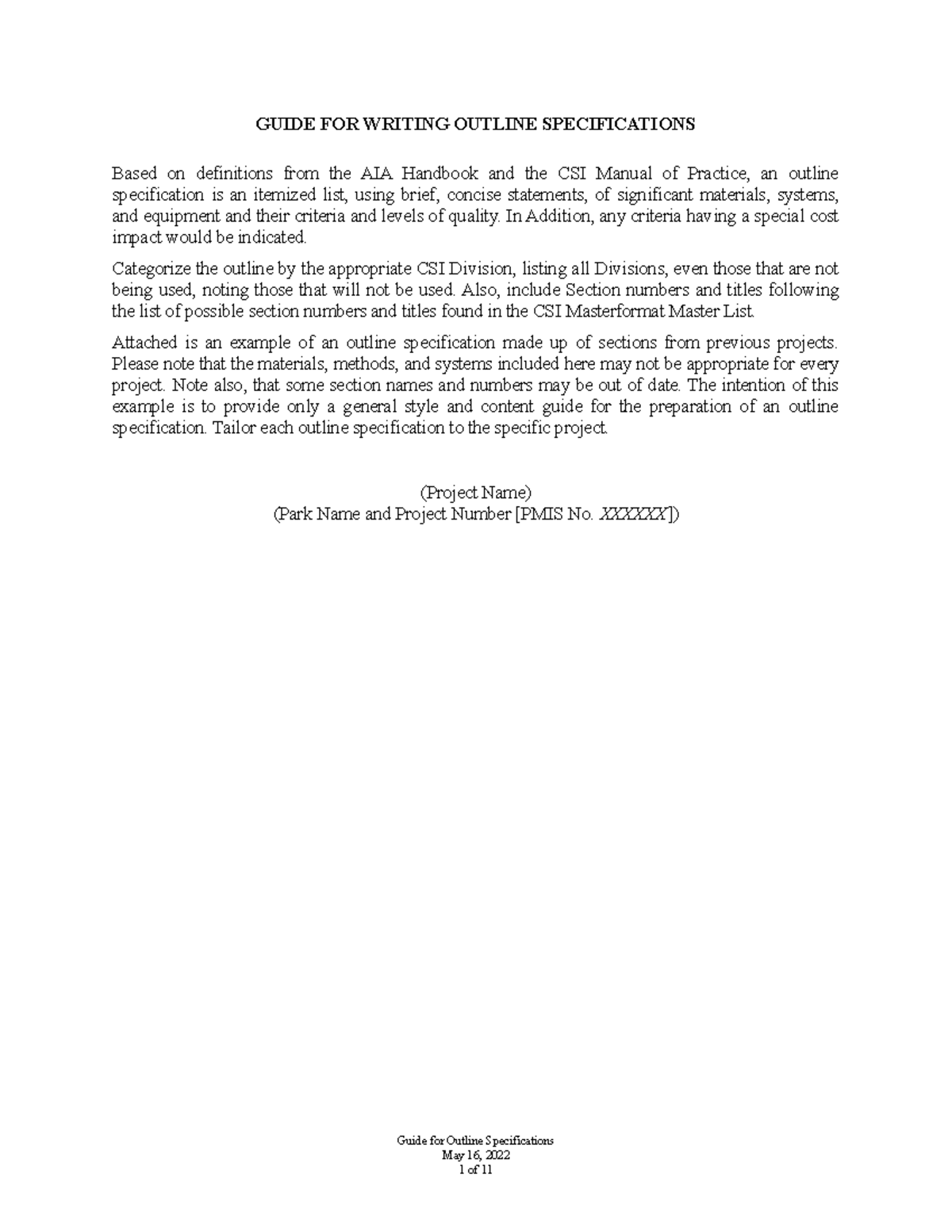 Outline specification guide for finishes and general constrcution ...