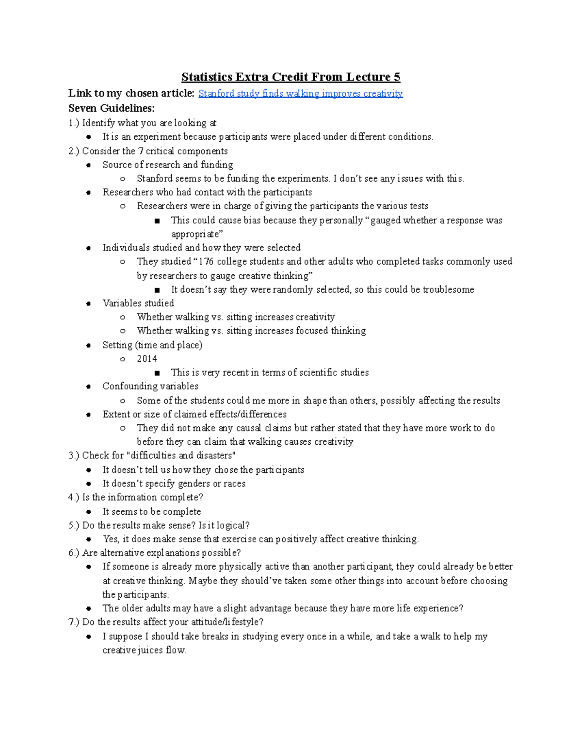 Extra Credit Number 3 - Statistics Extra Credit From Lecture 5 Link to ...