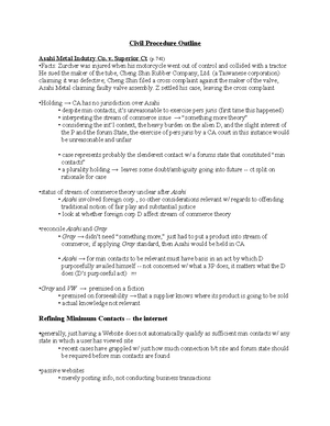Civil Procedure Outline - Professor Cohen - CIVIL PROCEDURE OUTLINE I ...