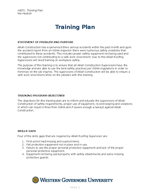 C235 Task 2 Performance Template - XWT1: Training Plan Performance ...