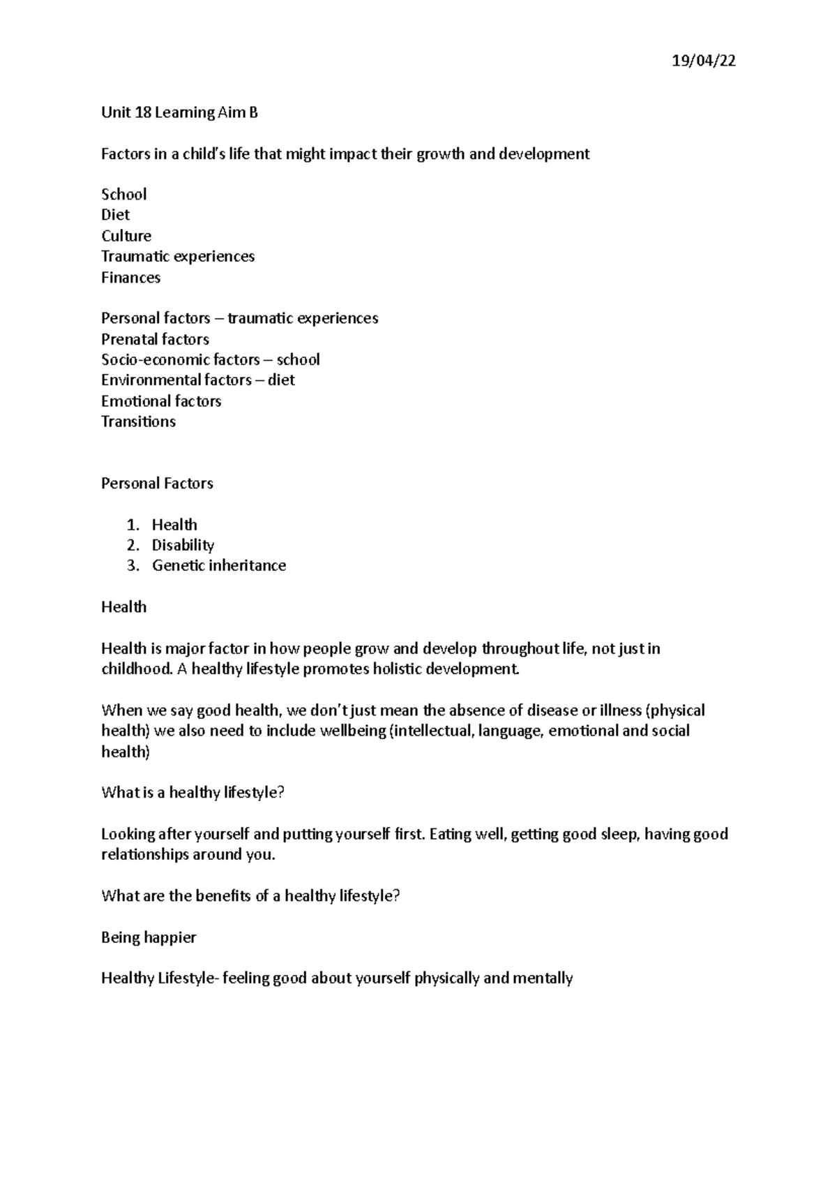 Unit 18 Learning Aim B - very good class notes - Unit 18 Learning Aim B ...