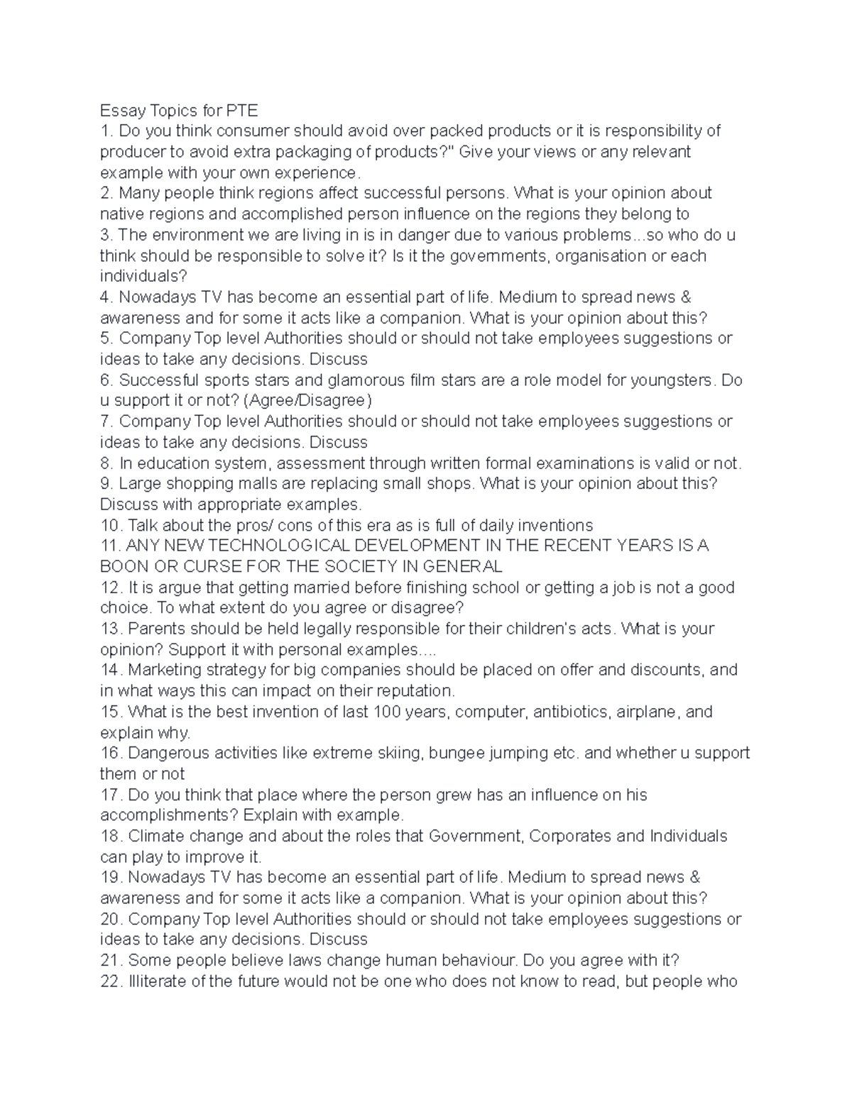 Essay Topics for PTE neww - Essay Topics for PTE Do you think consumer ...