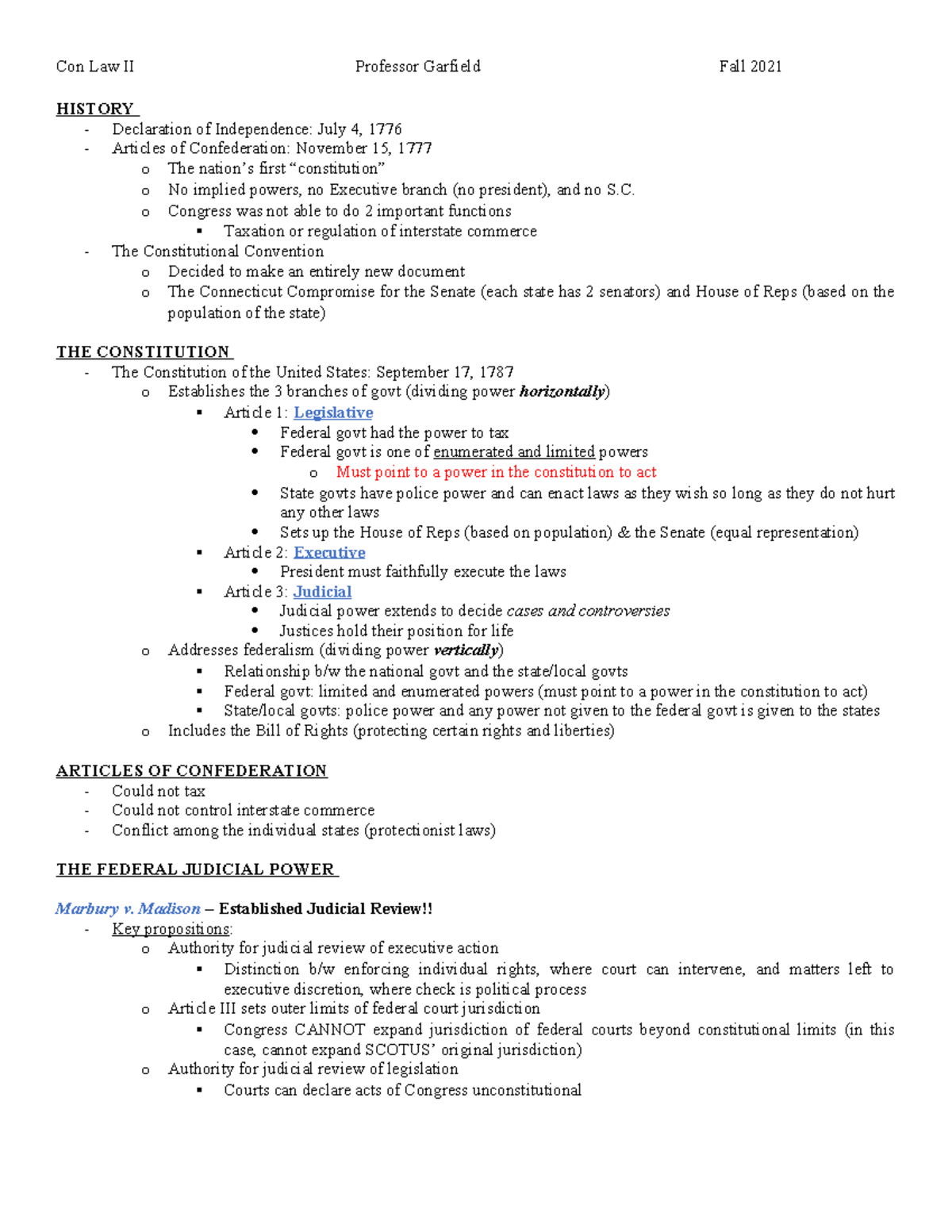 Con Law 2 Outline Garfield 2 - Con Law II Professor Garfield Fall 2021 ...