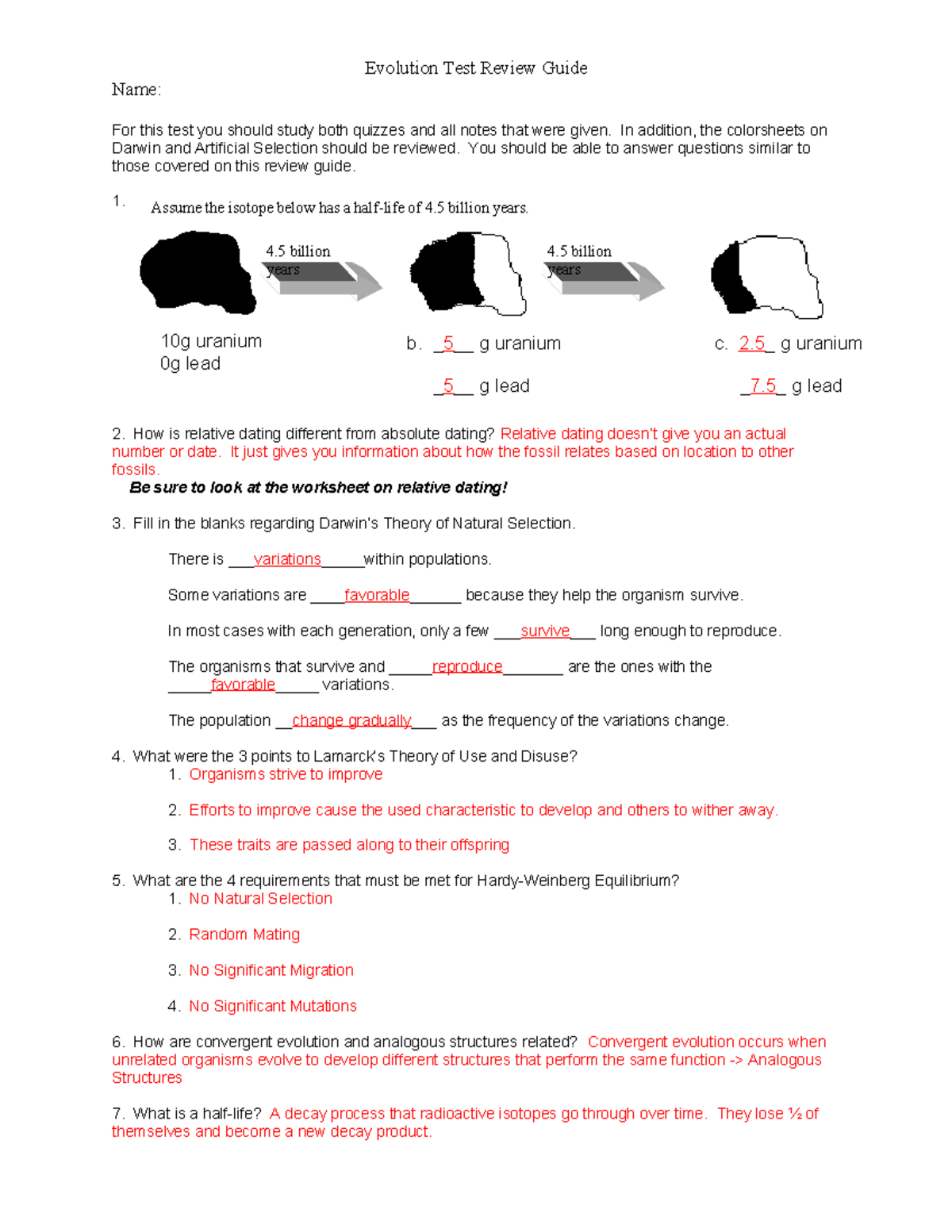 Evolution+Test+Review+Guide+-+Filled+in - Evolution Test Review Guide ...