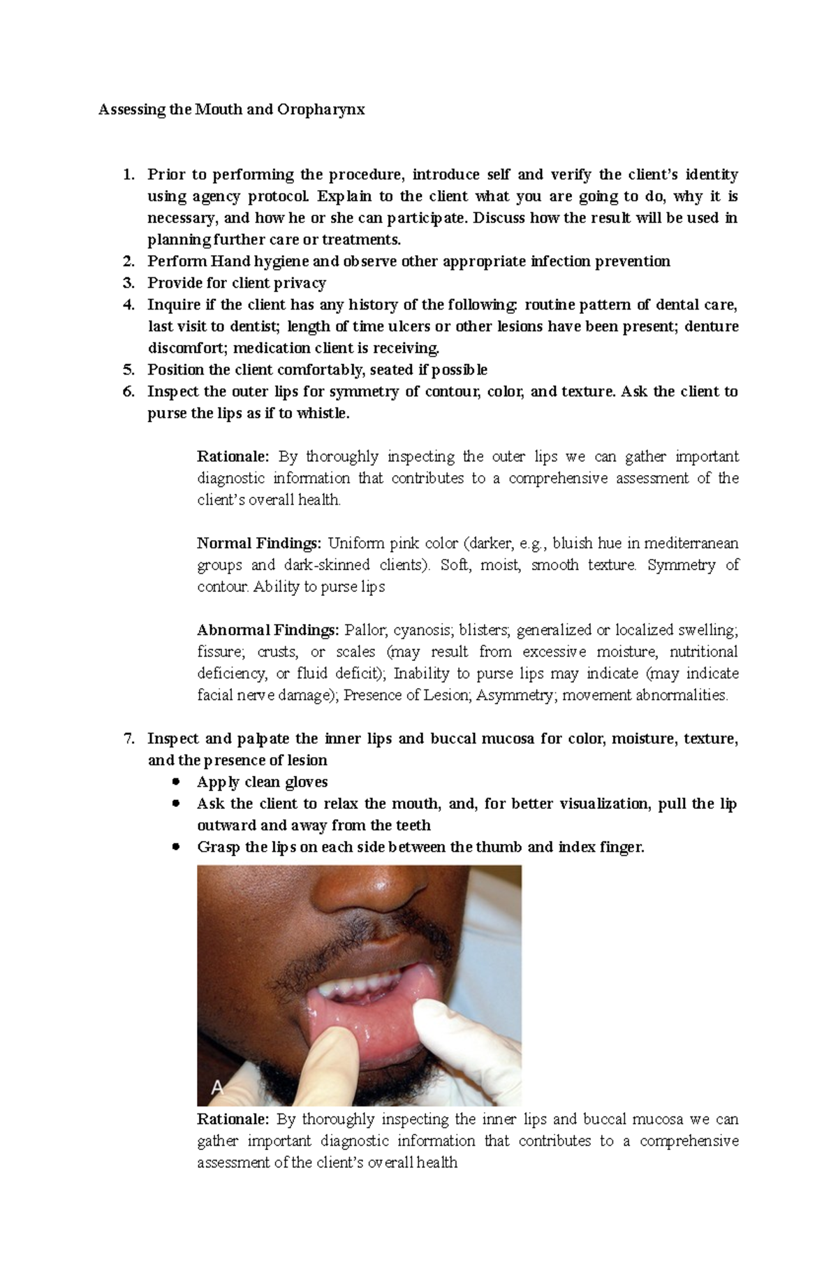 Assessing the Mouth and Oropharynx - Prior to performing the procedure ...