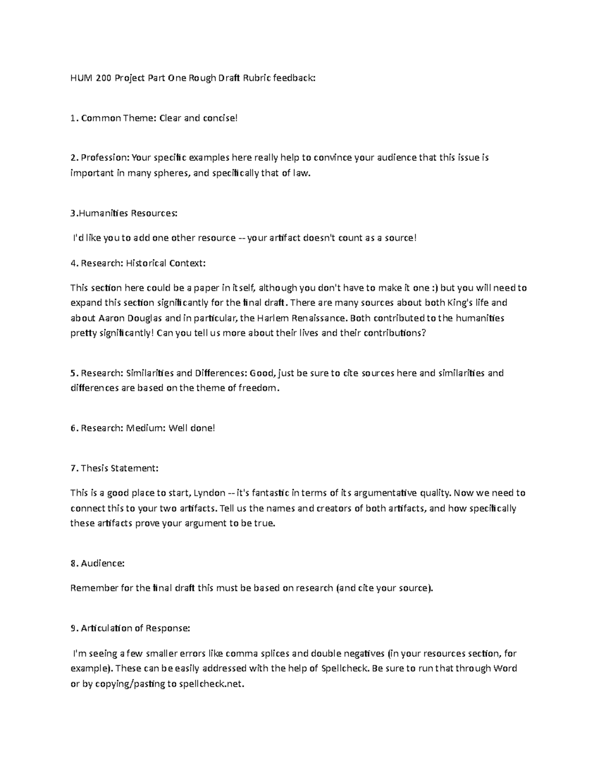 Project Part One Rough Draft feedback - HUM 200 Project Part One Rough ...