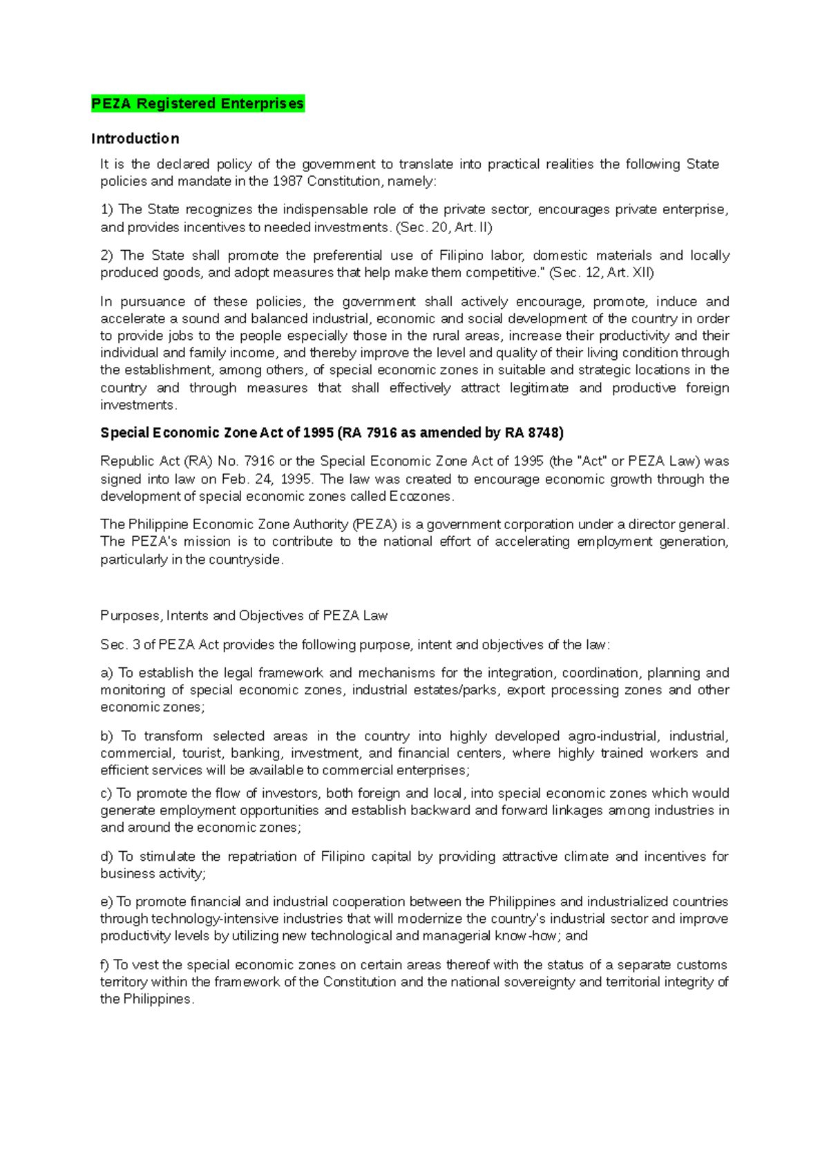 Peza-registered-enterprises - PEZA Registered Enterprises Introduction ...