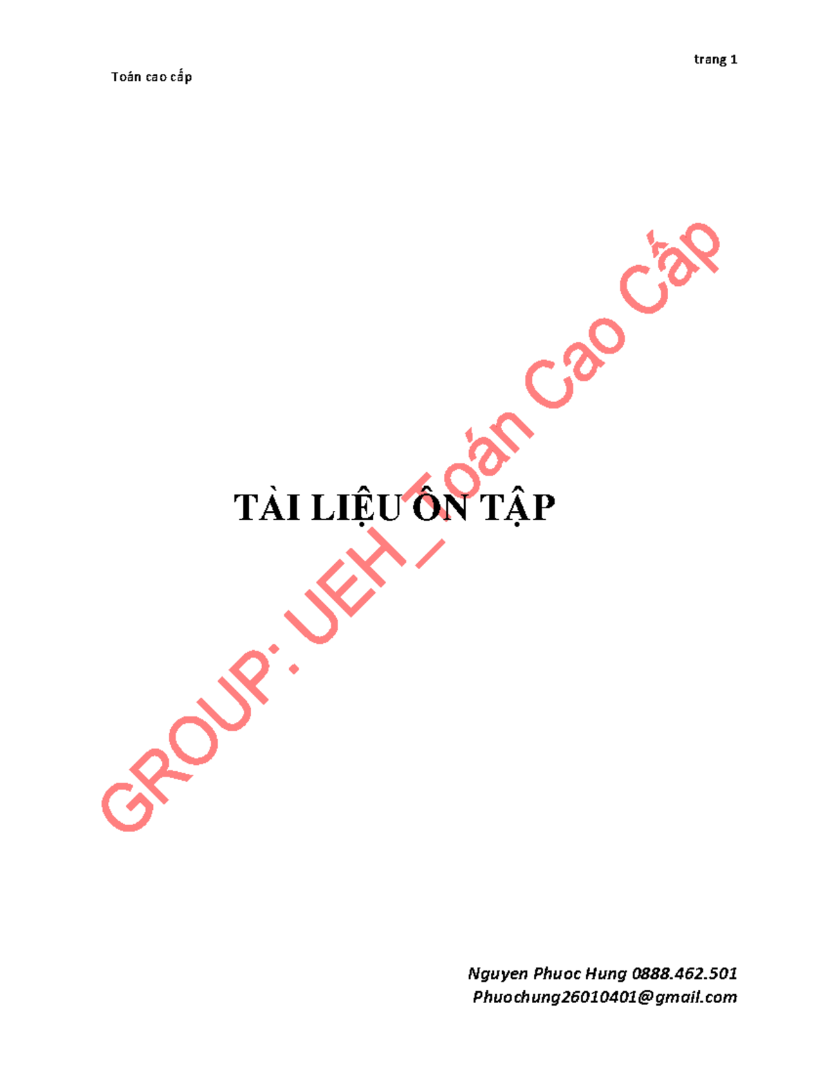 TCC đề tham khảo - nbuhjbgfrytg - Toán cao cấp Nguyen Phuoc Hung 0888. TÀI LIỆU ÔN TẬP Toán ...