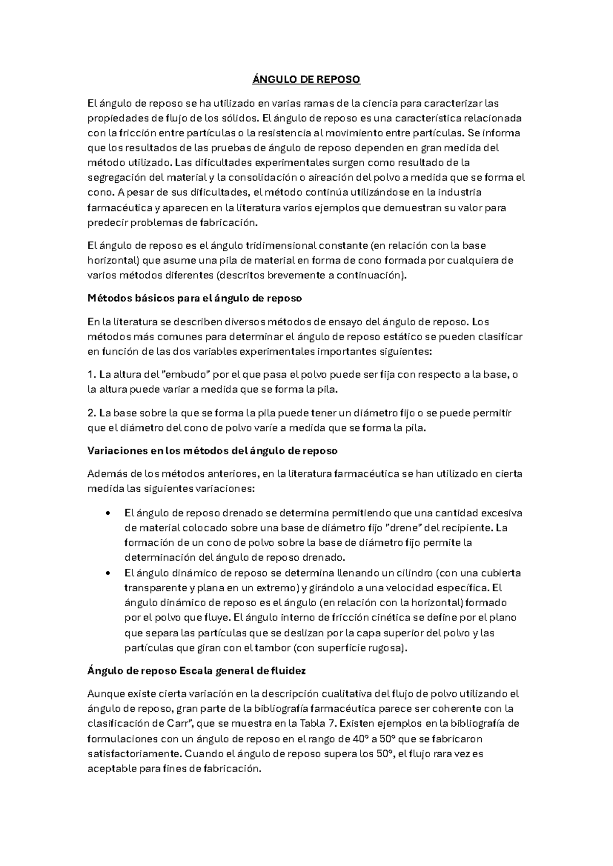 Ángulo DE Reposo - ÁNGULO DE REPOSO El ángulo de reposo se ha utilizado ...