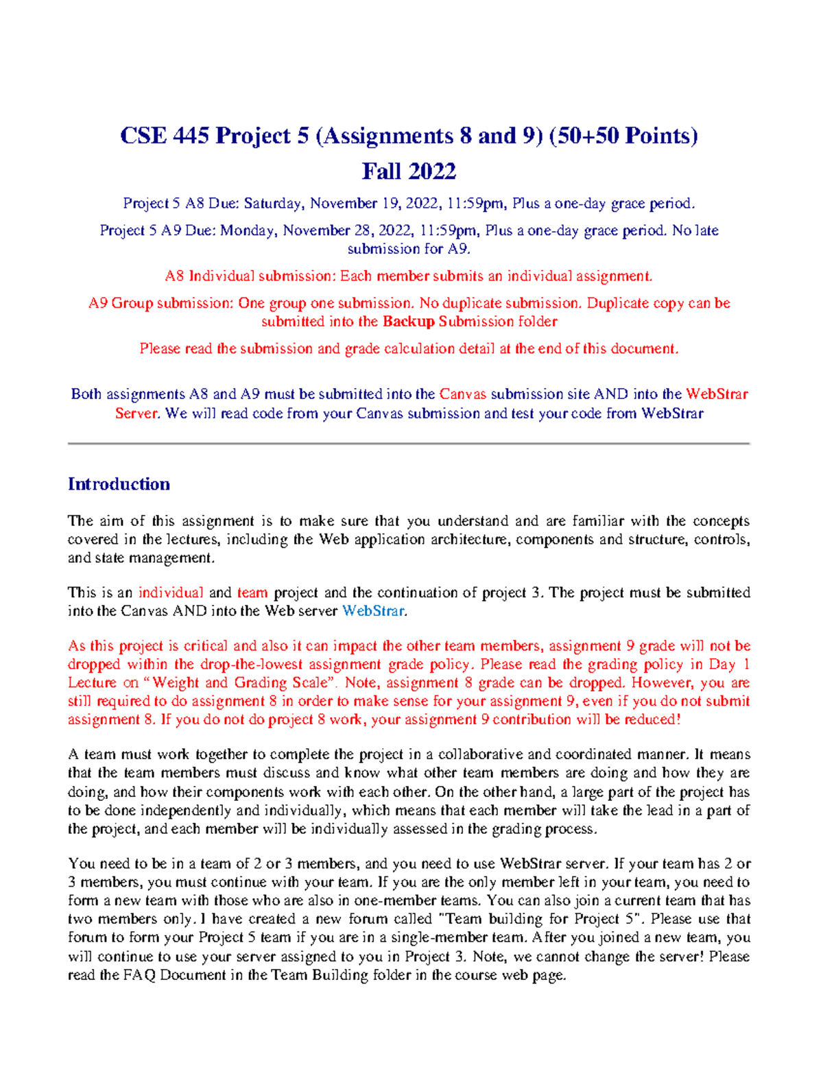 Project 5 Fall 2022 Web Application - CSE 445 Project 5 (Assignments 8 and 9) (50+50 Points ...