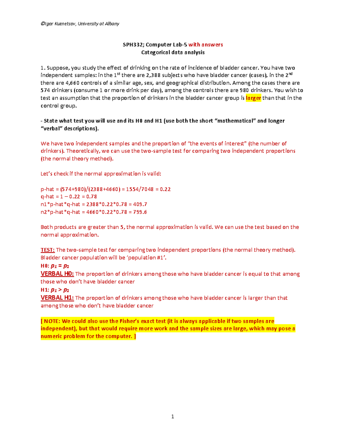 Lab 5 w/ answers - SPH332; Computer Lab-5 with answers Categorical data ...