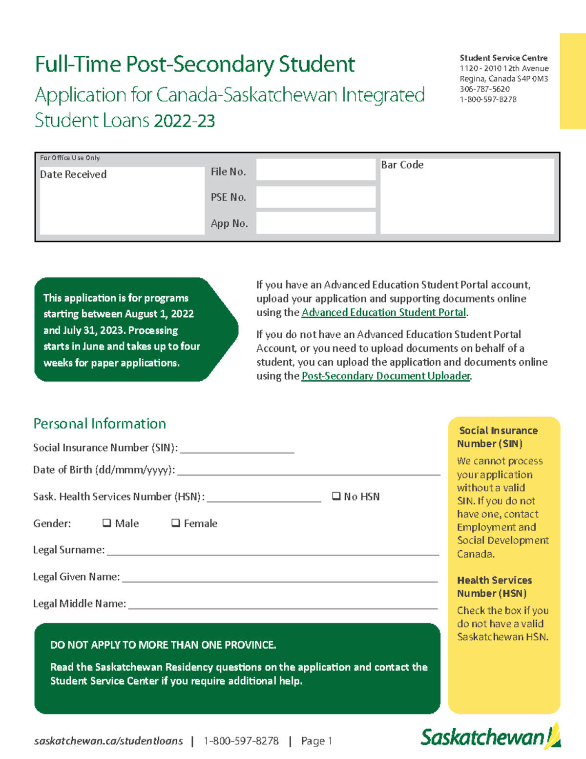 Student%2BLoan%2BApplication%2B2022-23 - saskatchewan/studentloans | 1 ...