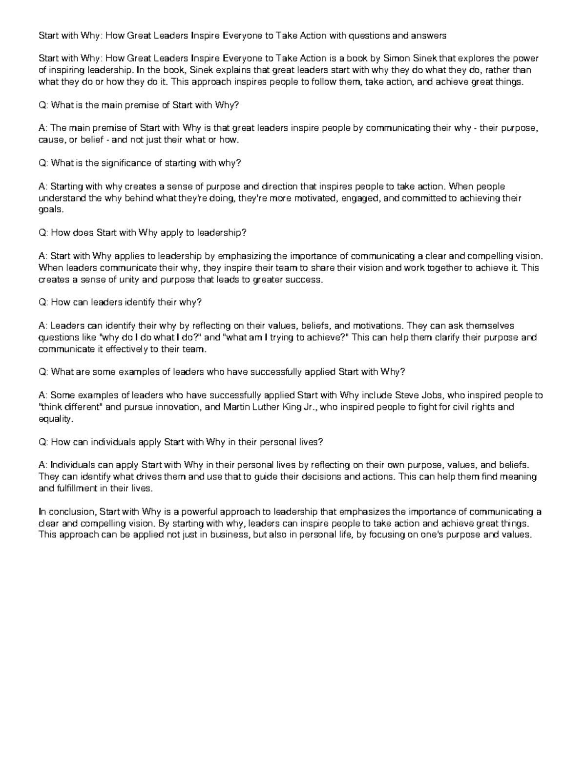 Start with Why How Great Leaders Inspire Everyone to Take Action with ...