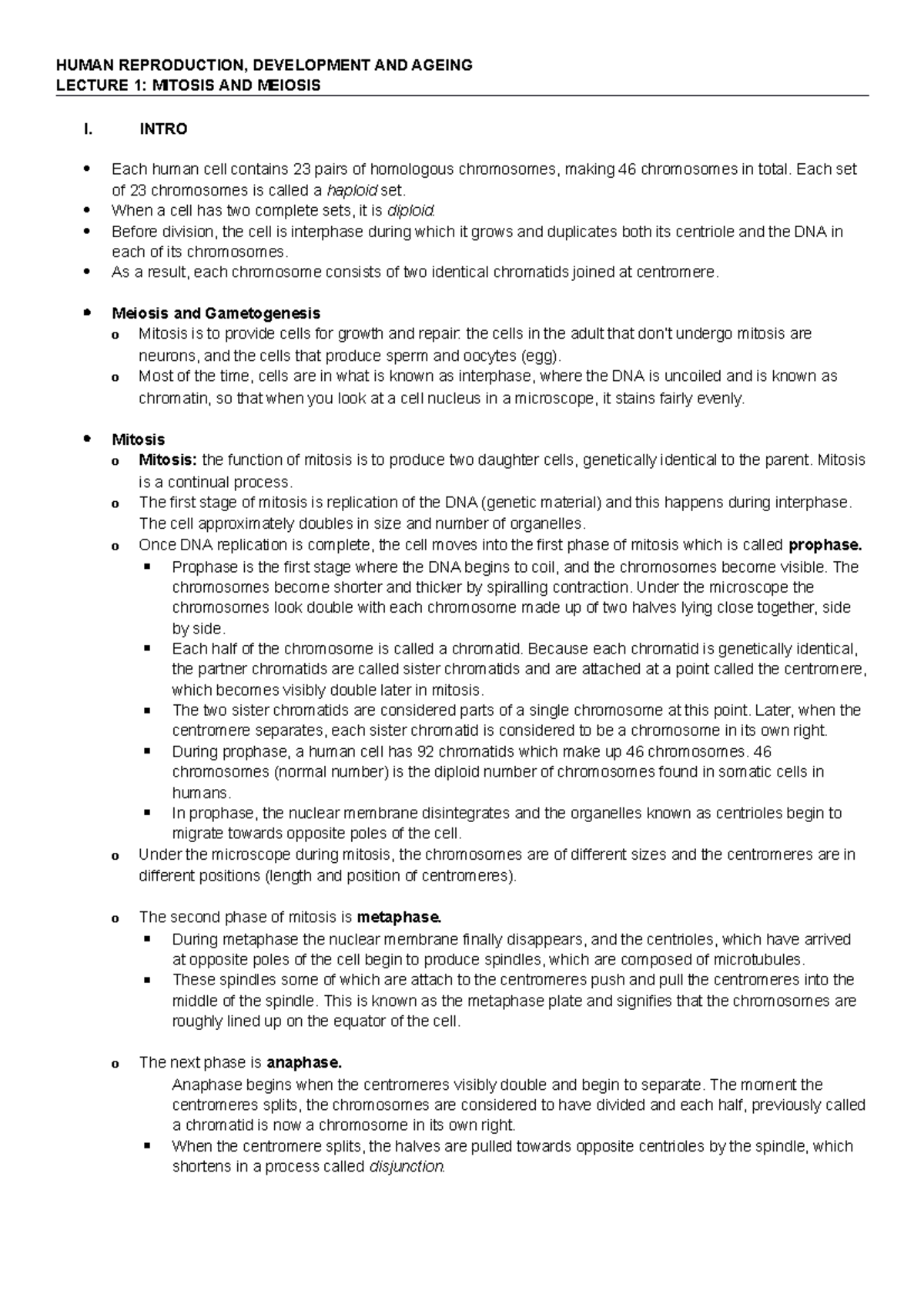 Lecture 1 - Repro - HUMAN REPRODUCTION, DEVELOPMENT AND AGEING LECTURE ...