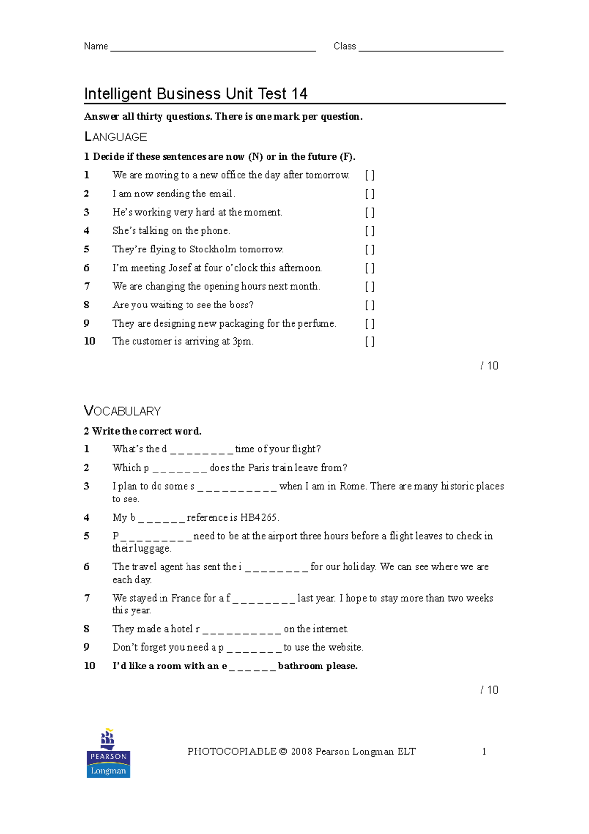 Unit 14 Test - ll;l - Name ...