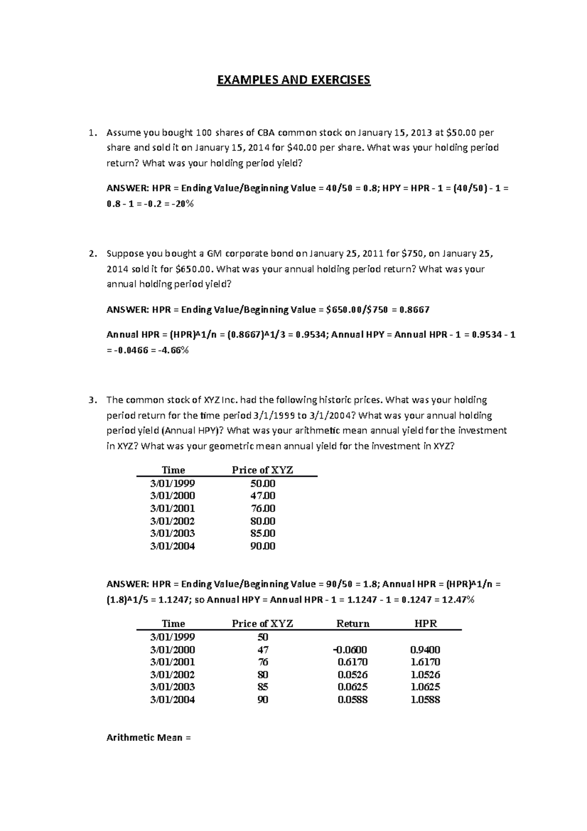 Examples AND Exercises 2015 - EXAMPLES AND EXERCISES Assume you bought ...
