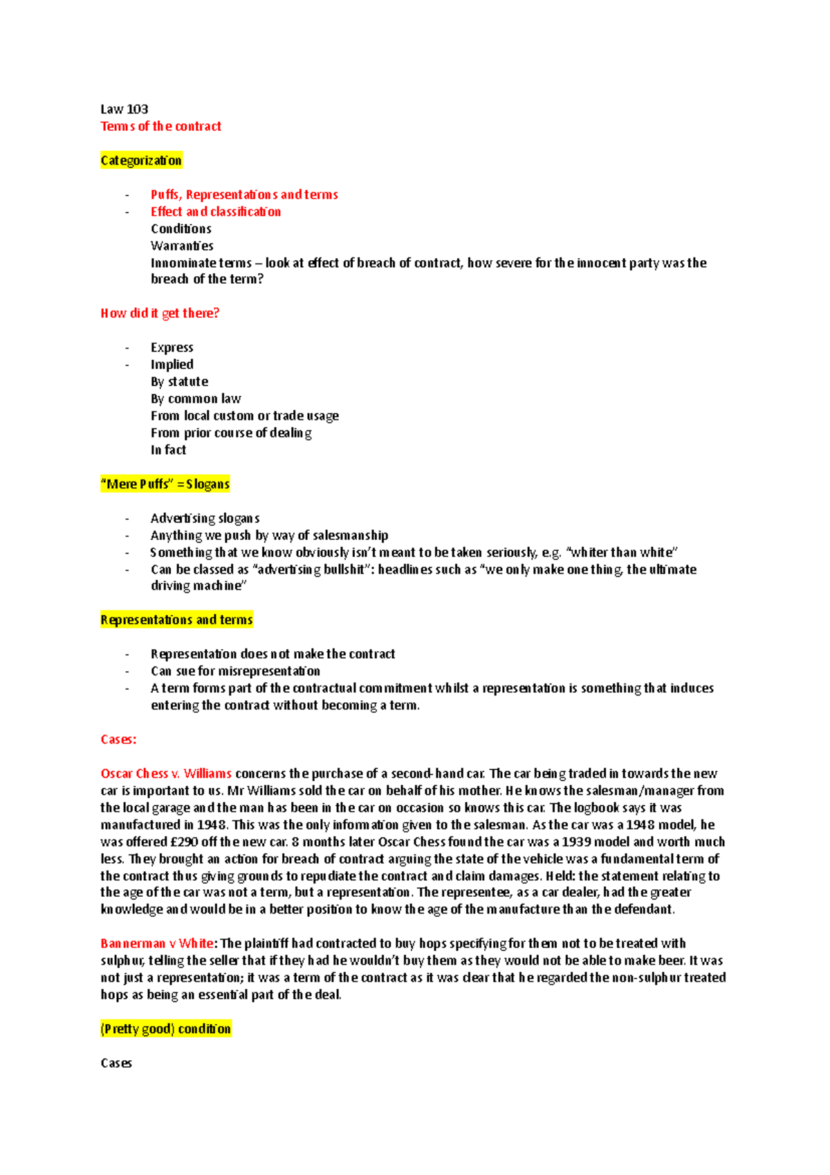 Law 103 Terms of the contract - Law 103 Terms of the contract ...