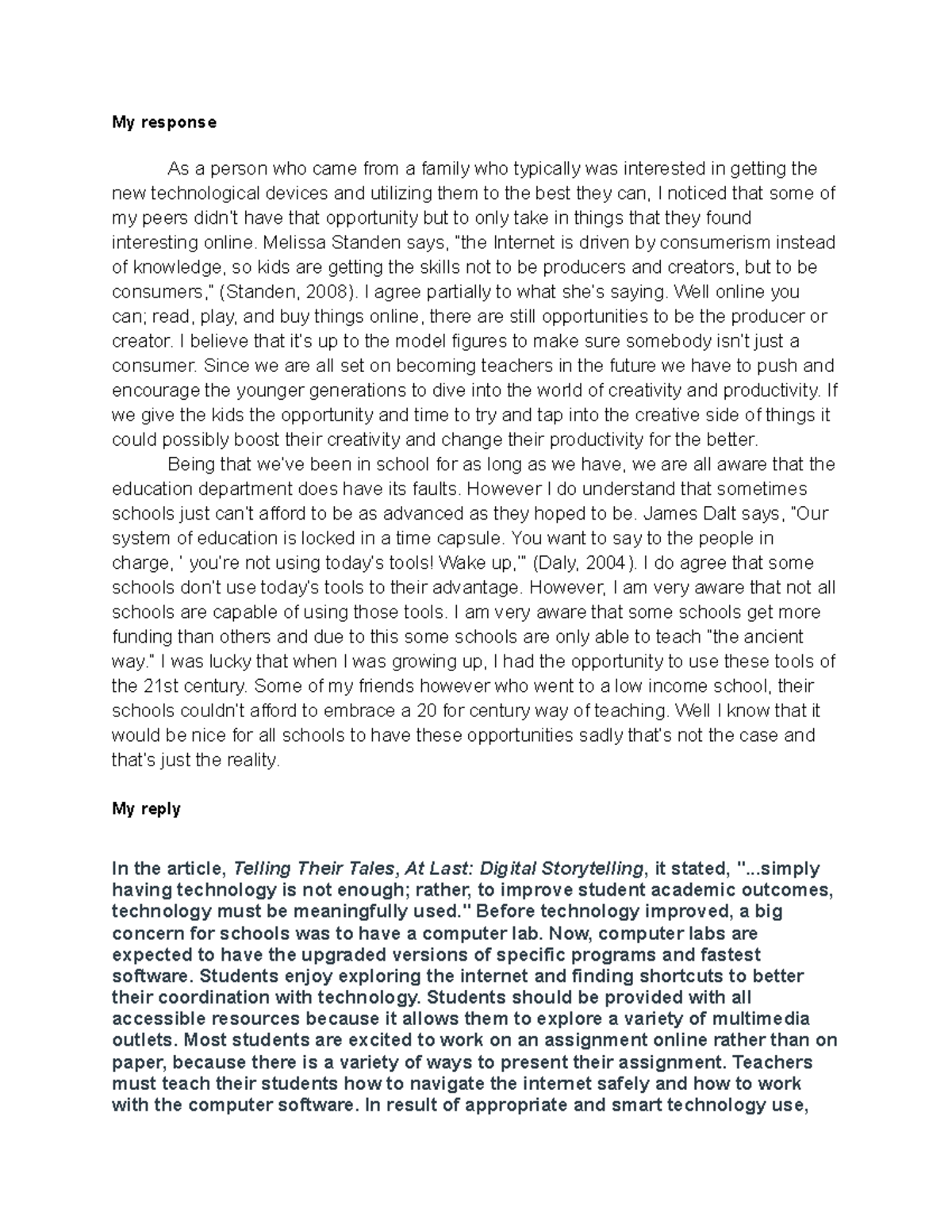 M7 storytelling - module Seven discussion - My response As a person who ...