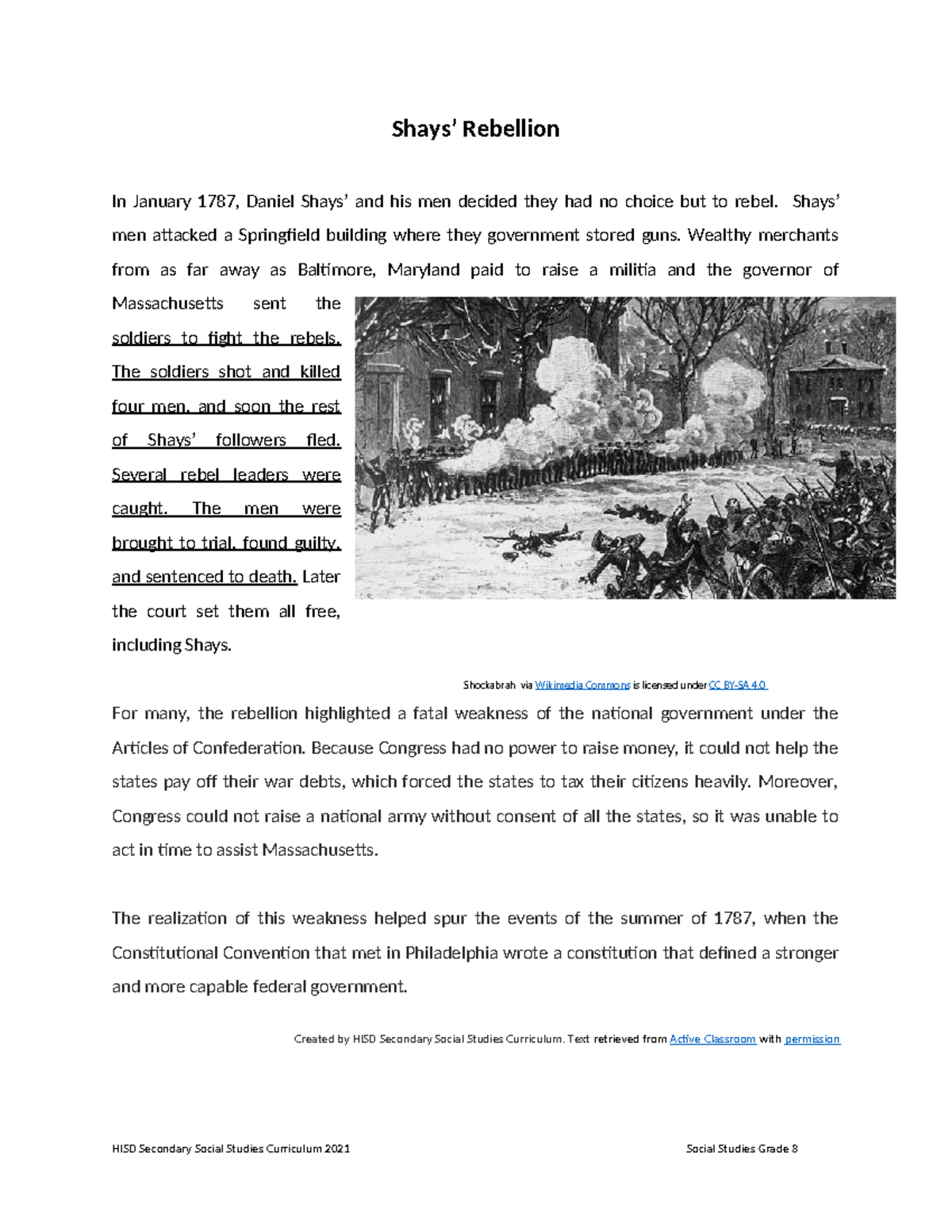 Readingnshjiyhs - Shays’ Rebellion In January 1787, Daniel Shays’ and ...