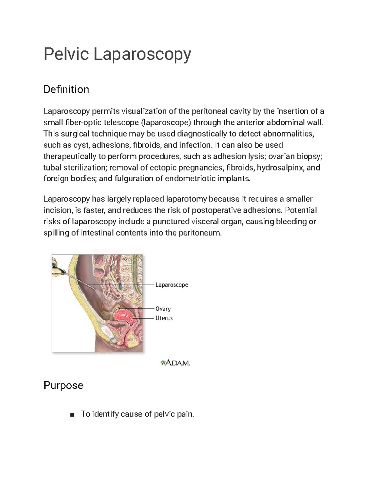 Pelvic Laparoscopy - carmines - Pelvic Laparoscopy Definition ...