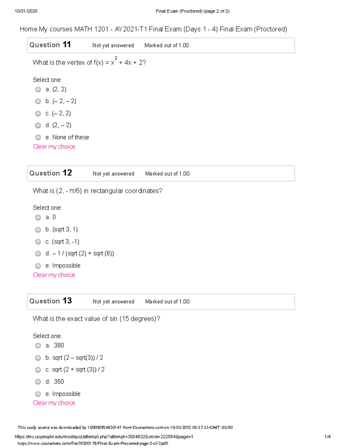Final Exam Proctored page 2 of 2 - - Studocu