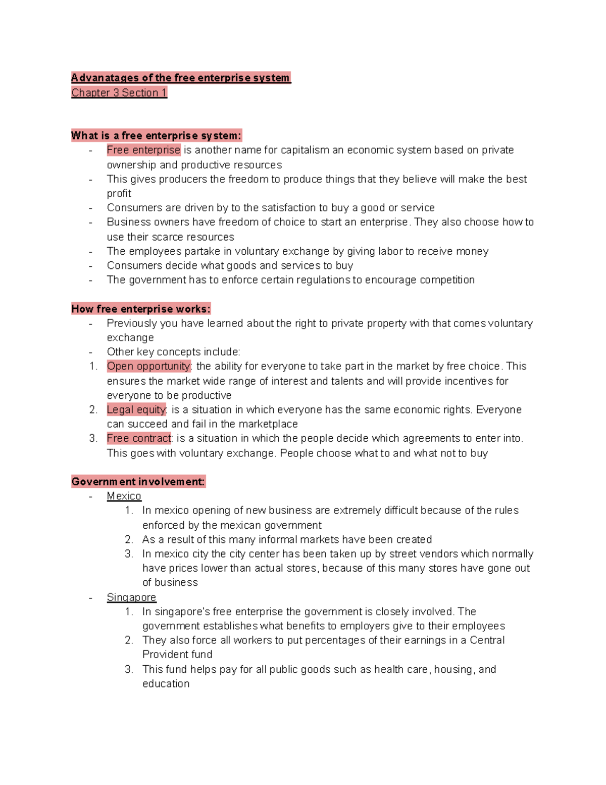 Economics - Advanatages of the free enterprise system Chapter 3 Section ...