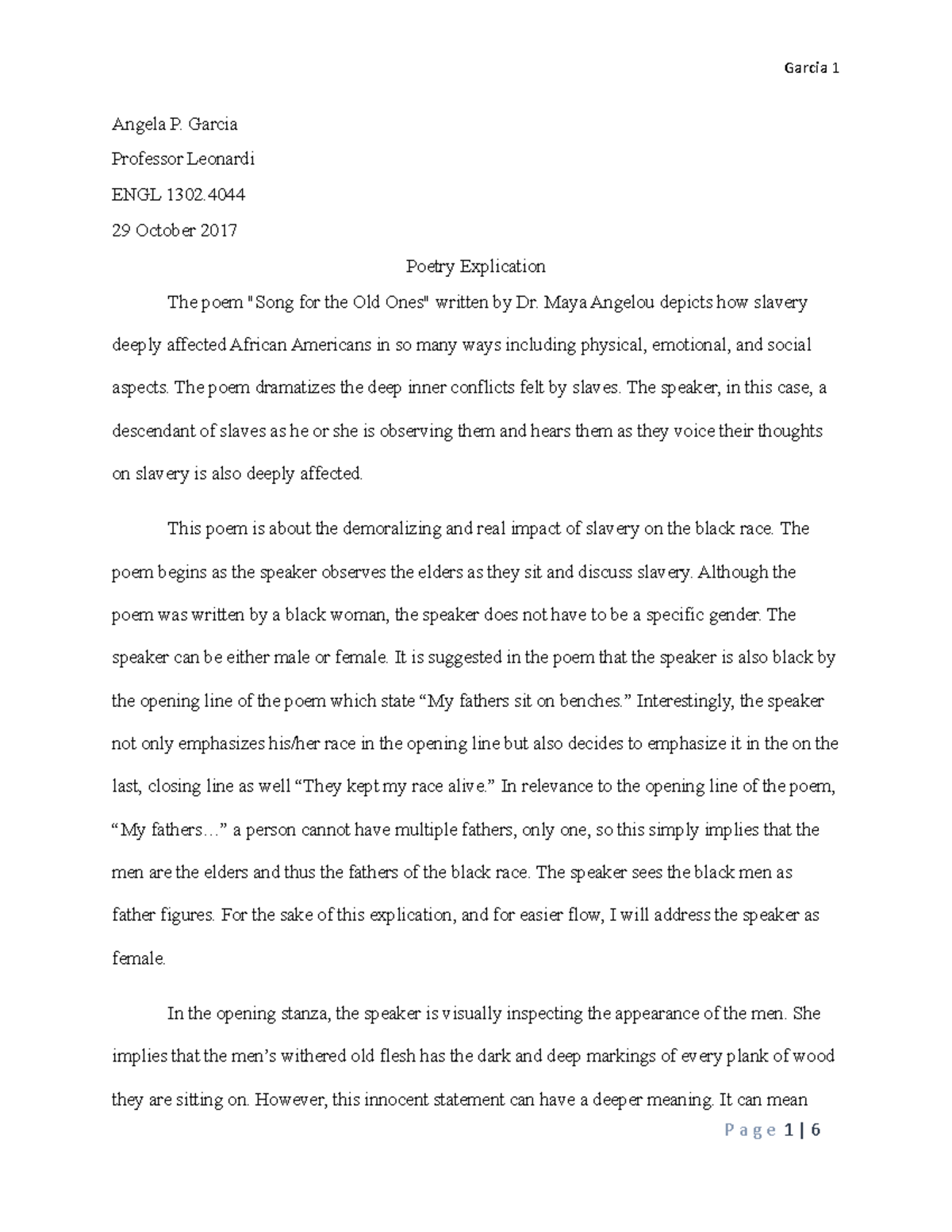 Poetry Explication Essay (Garcia, Angela P - Angela P. Garcia Professor ...