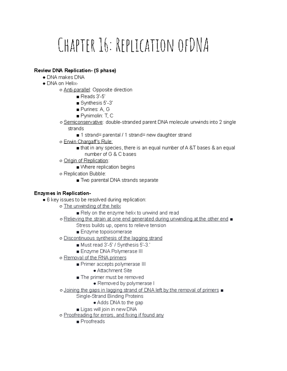BIOL 101 Exam 4 Study Guide - Chapter 16: Replication ofDNA Review DNA ...