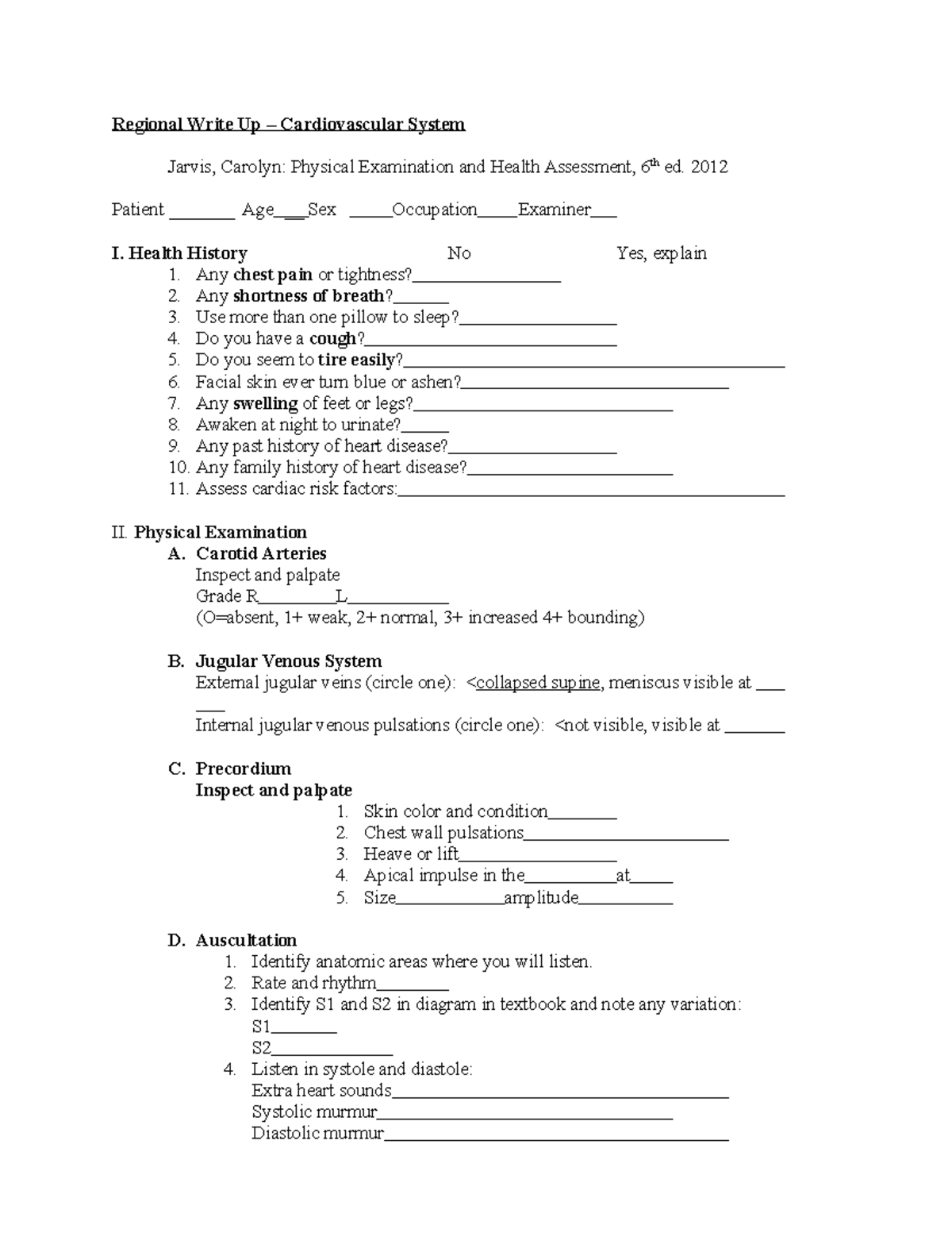 Regional Write Up Cardiovascular System-1 - Regional Write Up ...